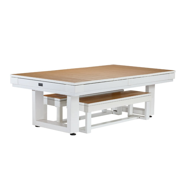 American Heritage Lanai Outdoor Pool Table Set in Pearl White - Game ...